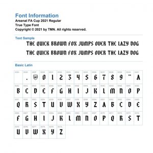 Arsenal FA Cup 2020-2021 Kit Font & Vector - Iron-On Sticker